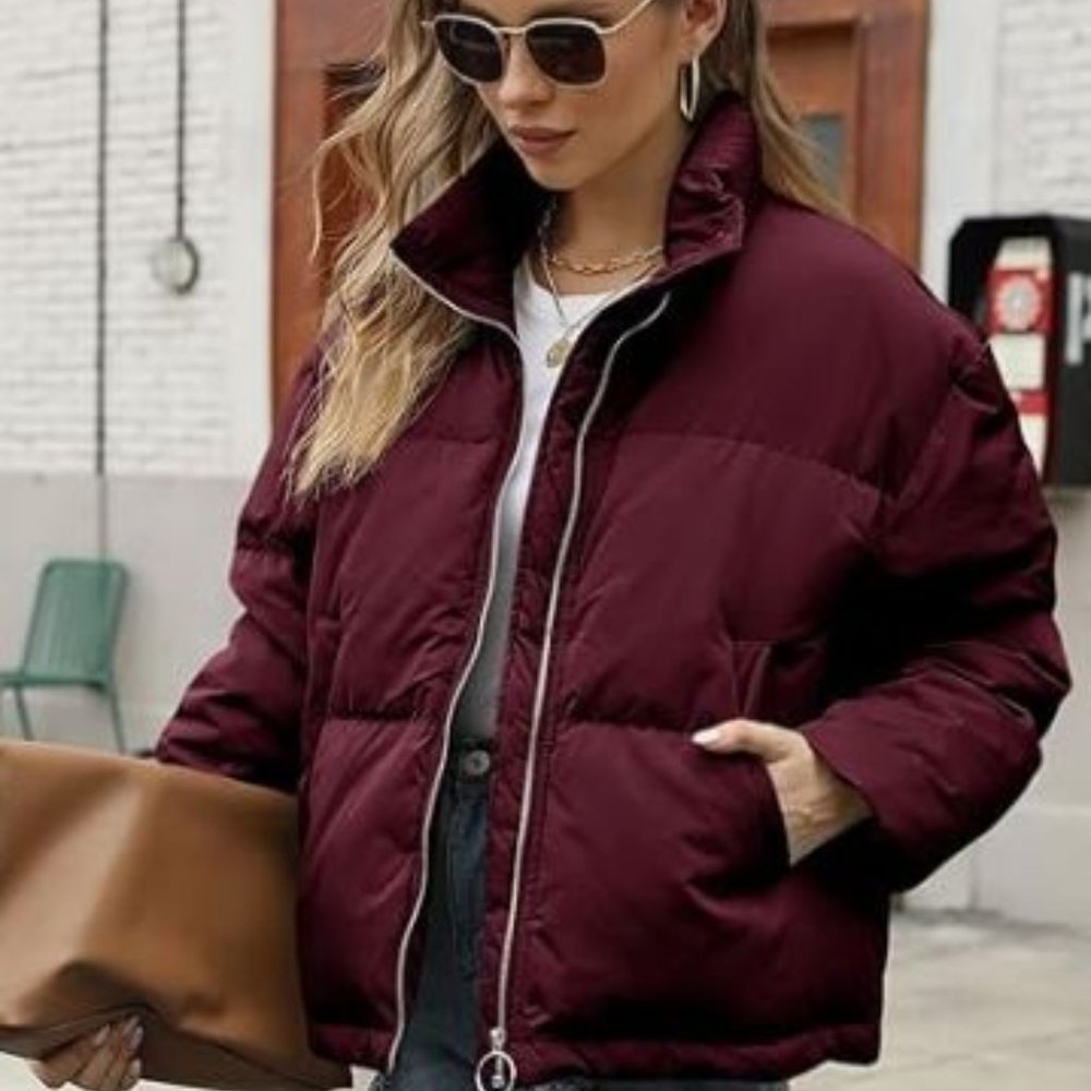 Zip Up Quilted Puffer Jacket Long Sleeve Pocketed War… - Gem